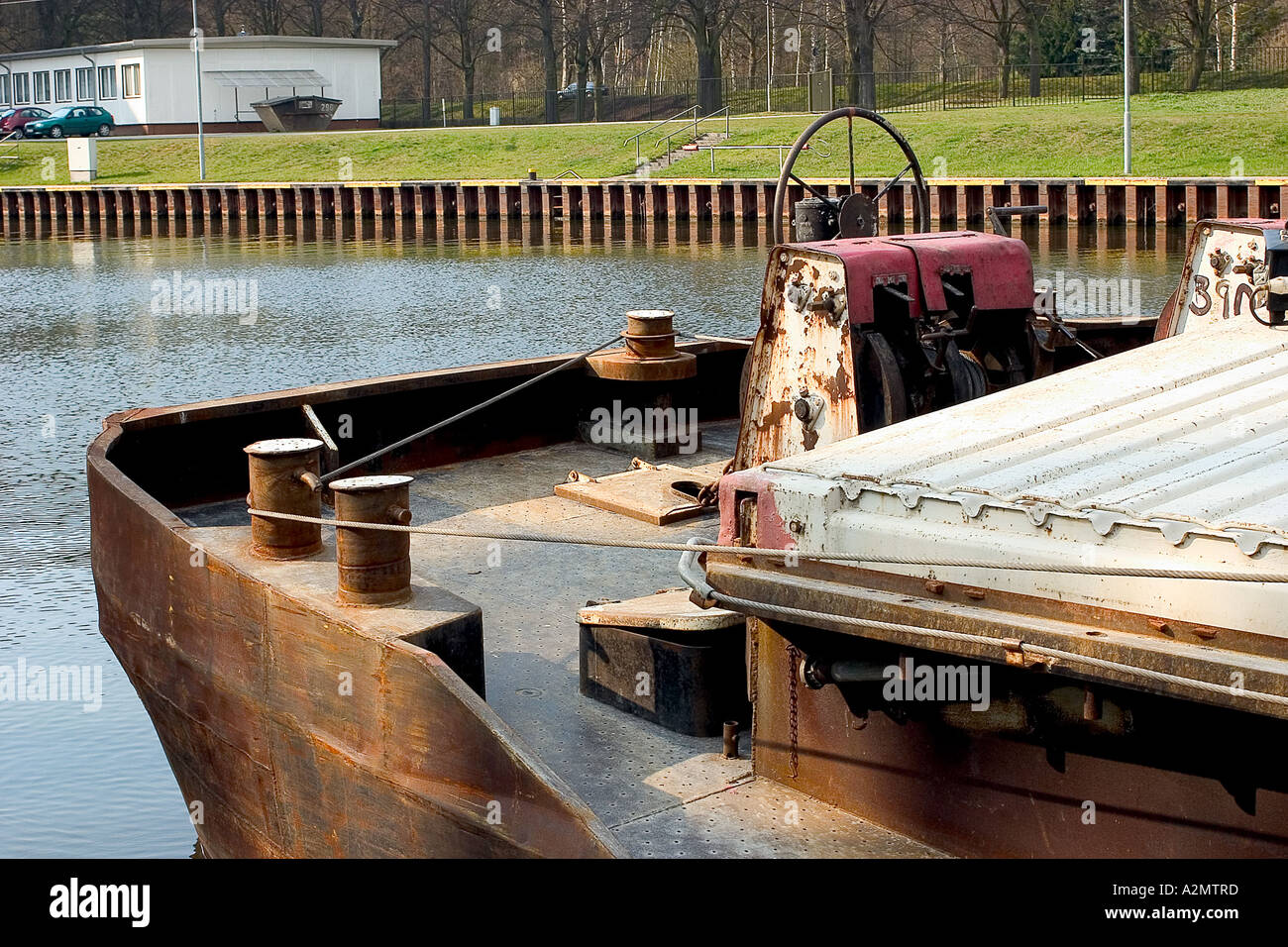 barge in the channel infront of the ship lift Stock Photo - Alamy