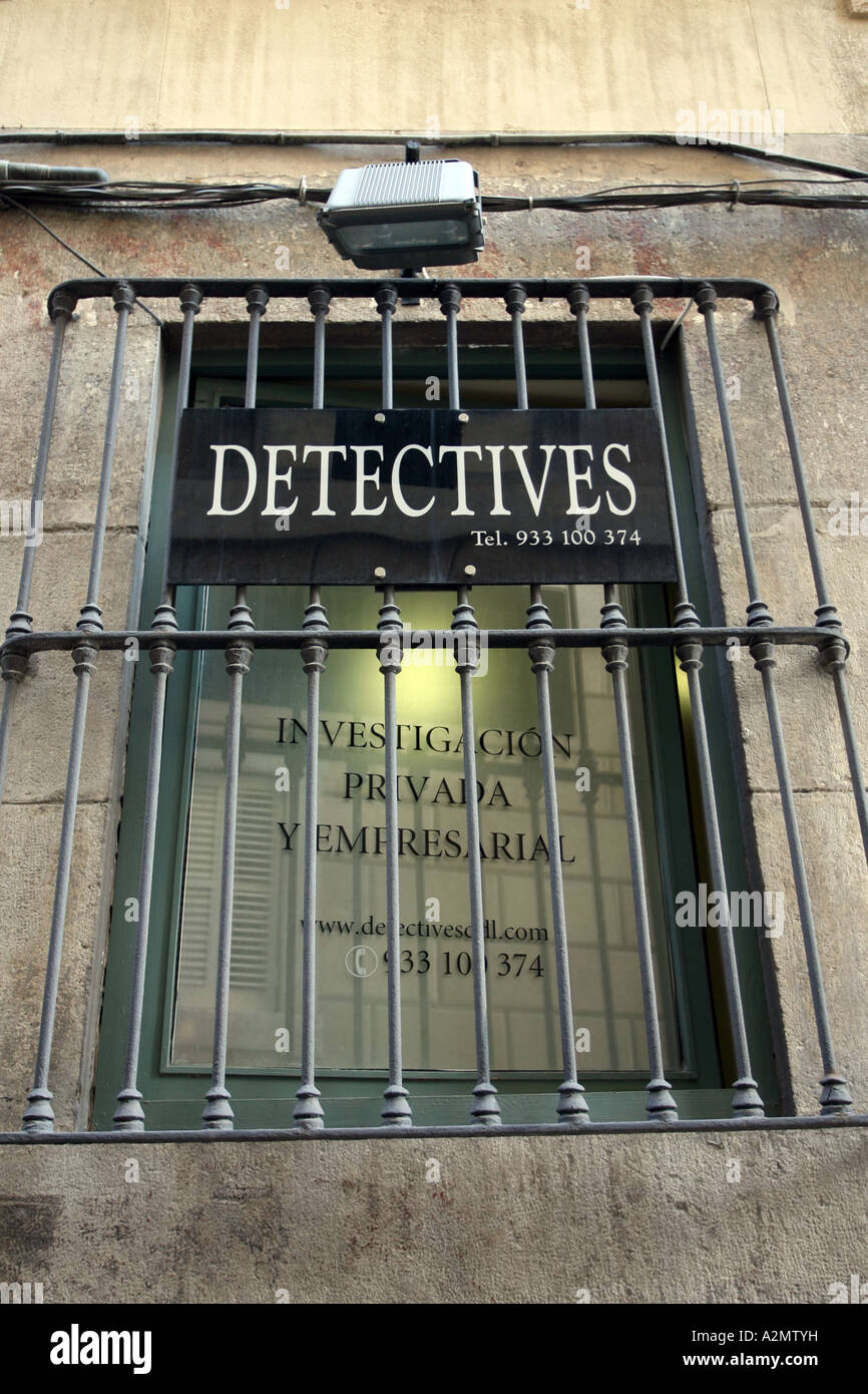 Private Detective advertisement in a window in Barcelona Spain Europe ...