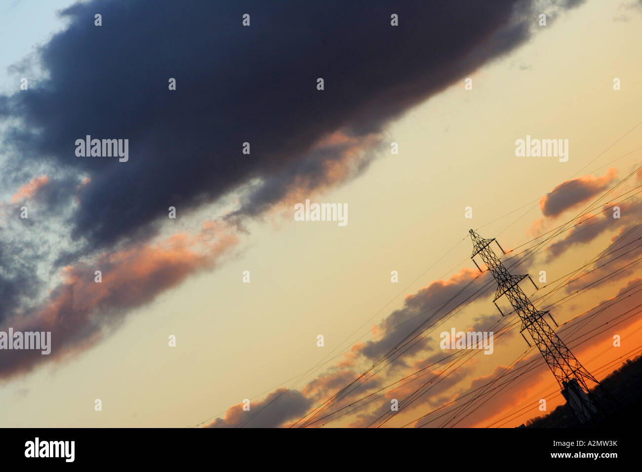 Sunset with Electricity Pylons in East London England UK Stock Photo ...