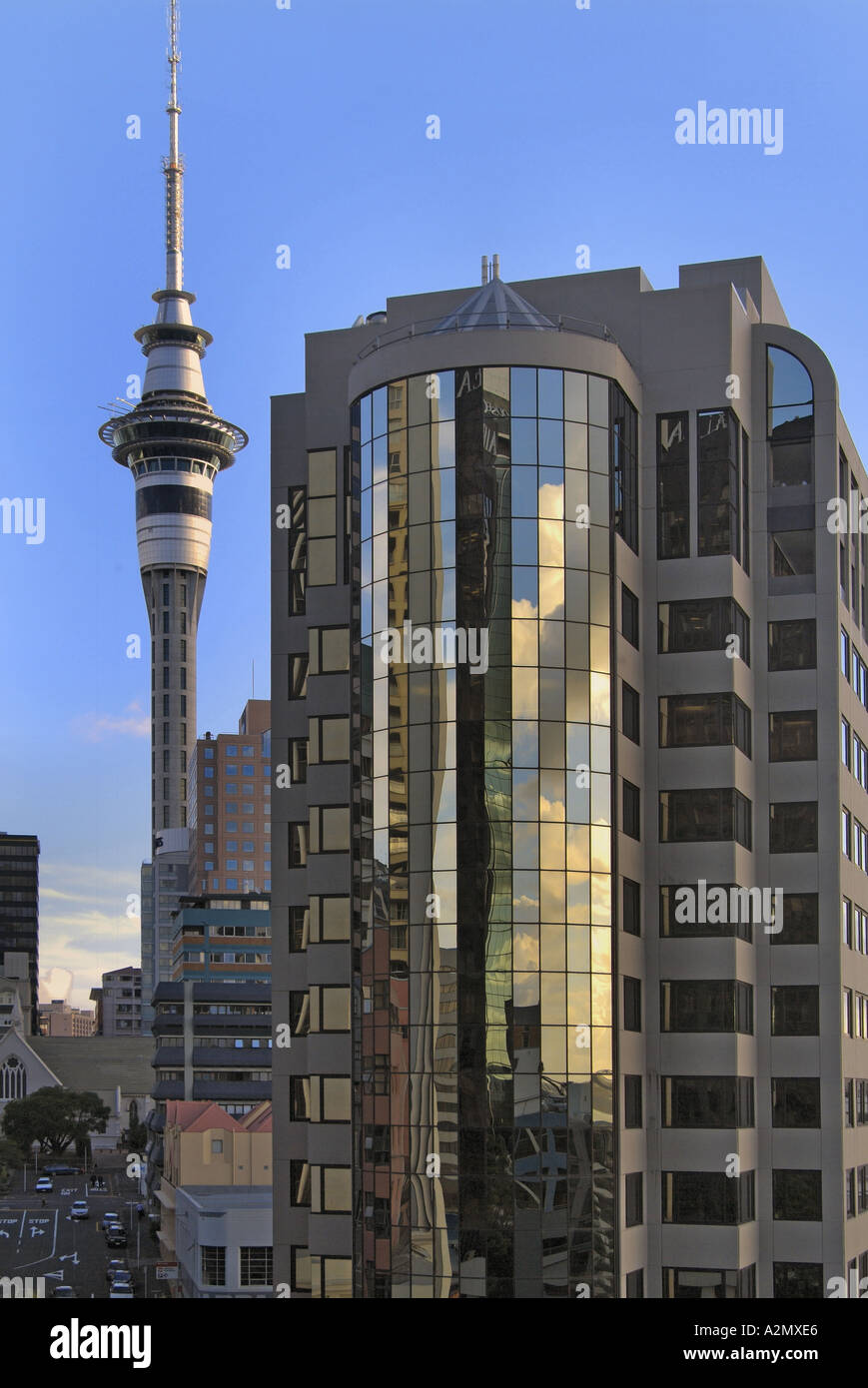 Auckland skytower and downtown office towers Auckland city New Zealand ...
