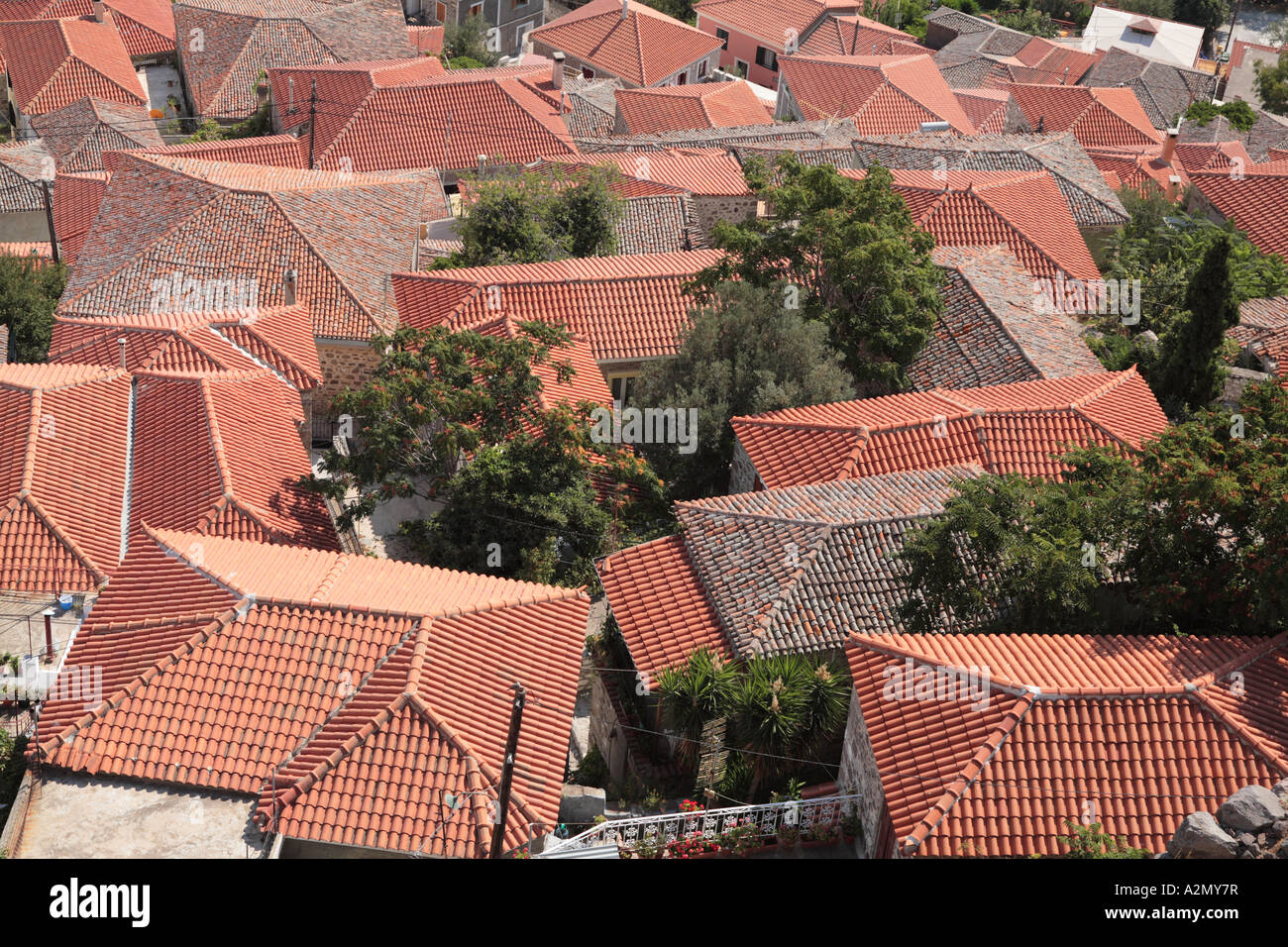 red rooftops and trees Stock Photo - Alamy