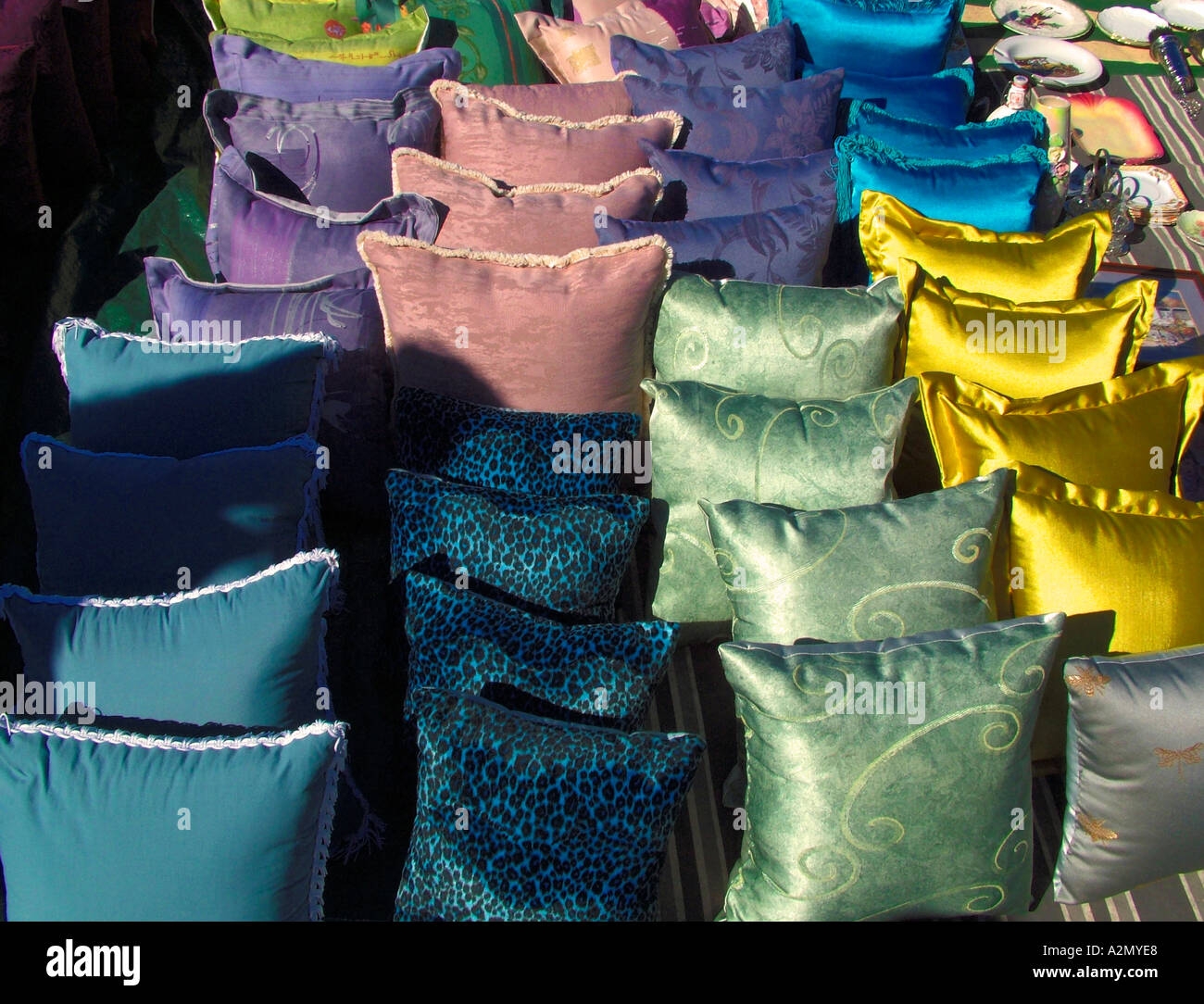 Coloured cushions on display Stock Photo - Alamy