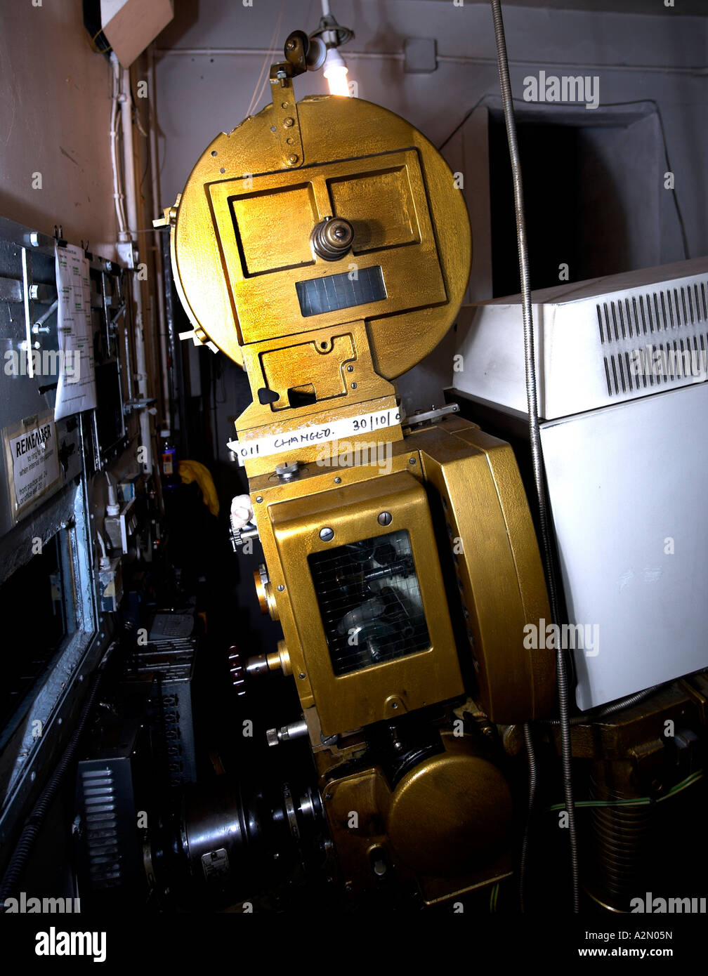 Royalty Cinema inside projection room & projectionist & projector Stock ...