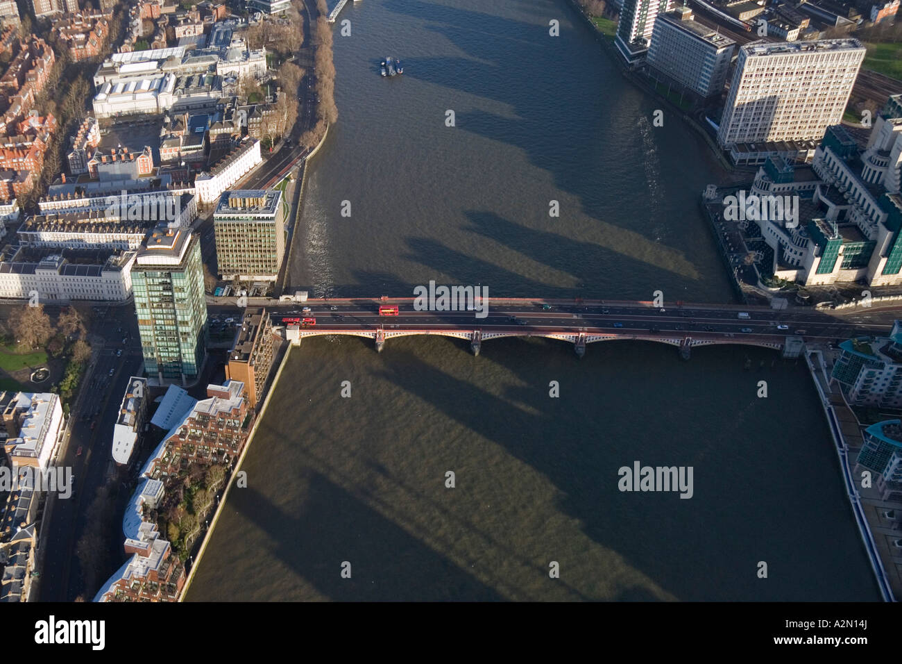 Aerial view of Vauxhall Bridge on the River Thames in central London ...