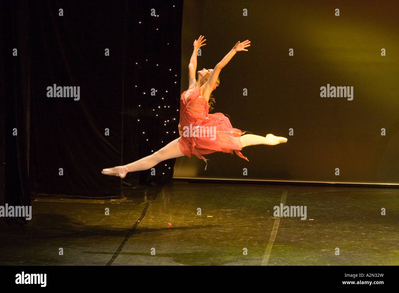 A ballerina executes a split jump. Prague, Czech Republic, Europe Stock ...