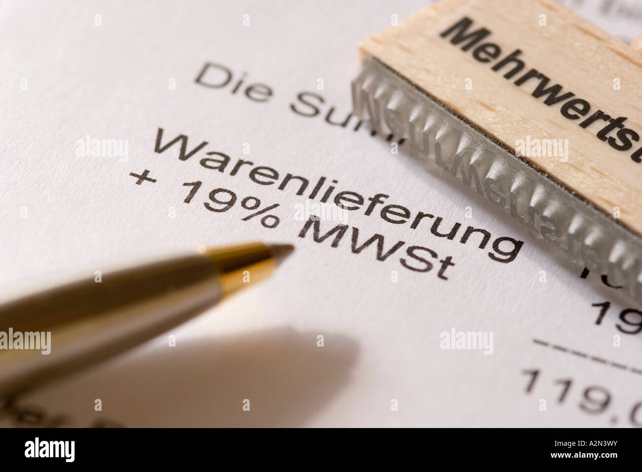 Close-up of ballpoint pen and rubber stamp on bill Stock Photo - Alamy