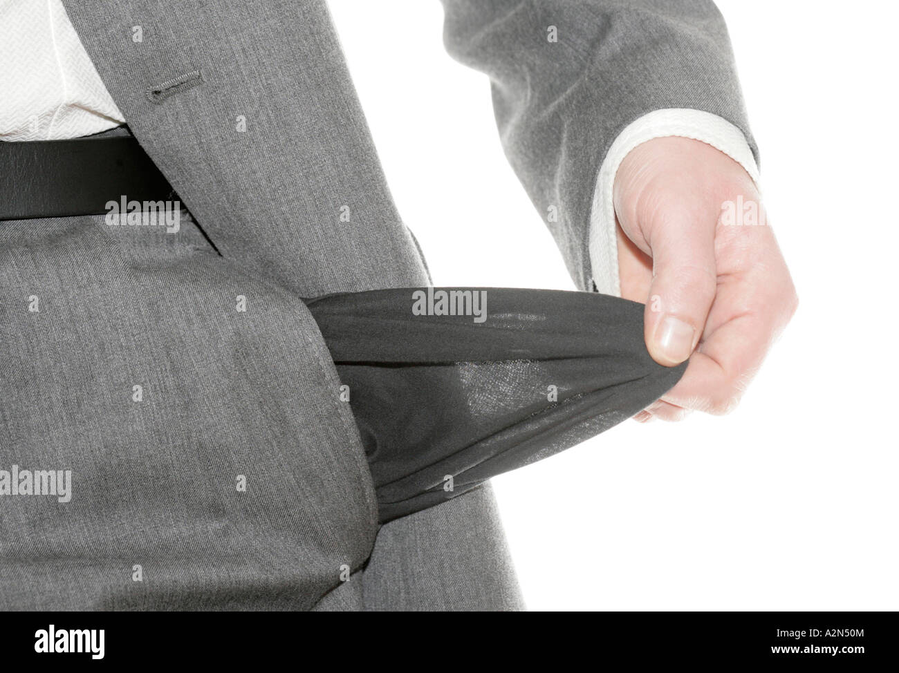 Mid section view of man showing his empty pocket Stock Photo - Alamy