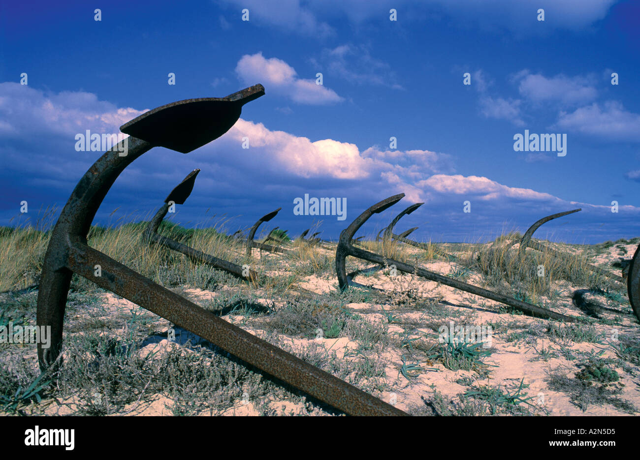 Anchor cemetery at beach Praia do Barril Santa Luzia Tavira Algarve ...