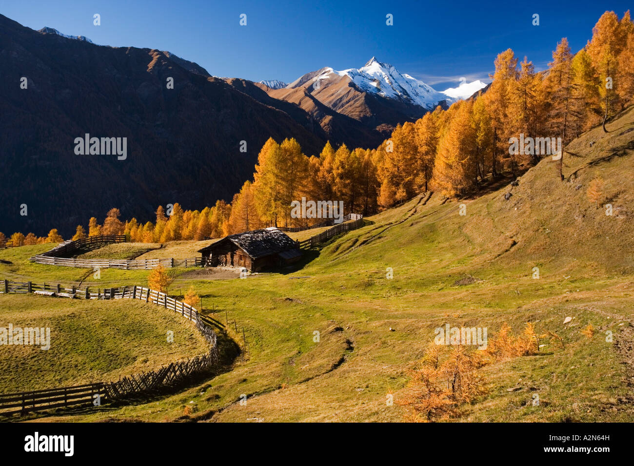 Log cabin on mountain, Grossglockner, Austria Stock Photo - Alamy