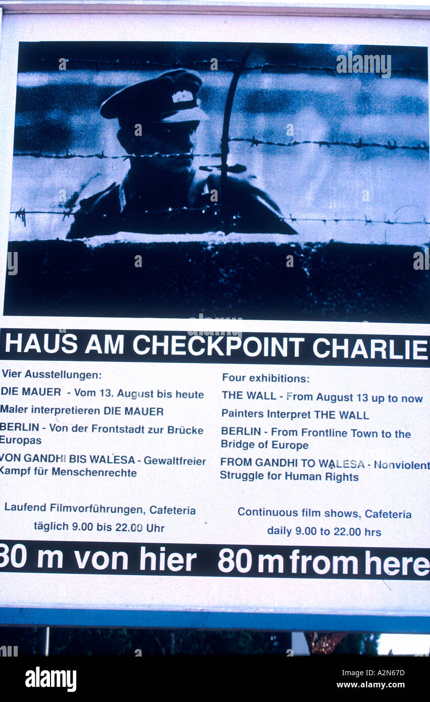 Sign for museum at Checkpoint Charlie the most well-known crossing ...