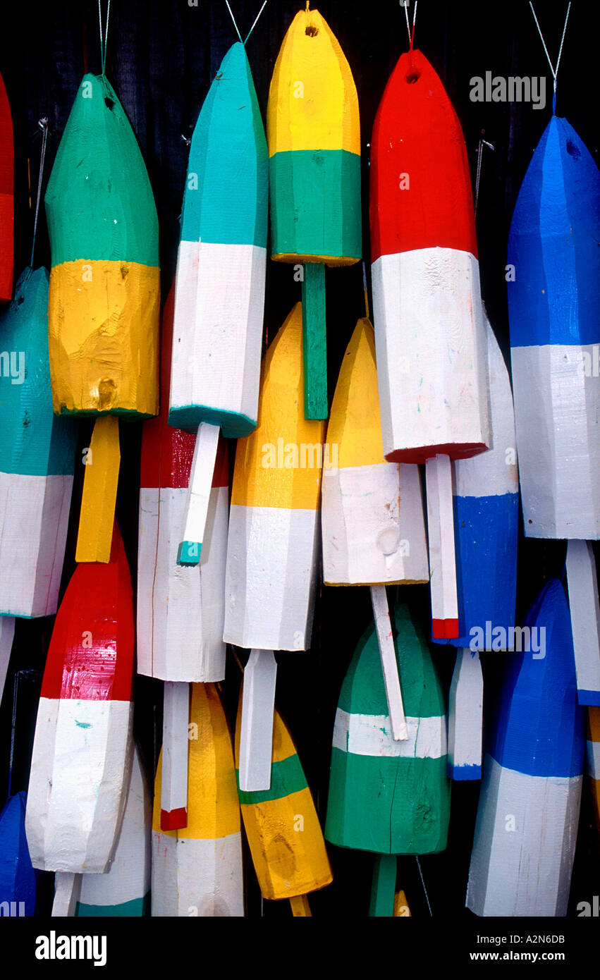 Wooden lobster pot marker buoys Maine USA Stock Photo - Alamy