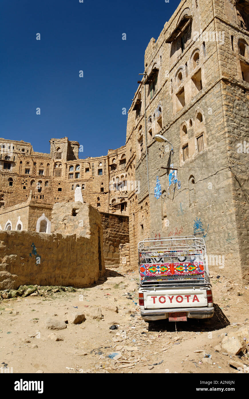 lane with car at Habbaba Yemen Stock Photo - Alamy