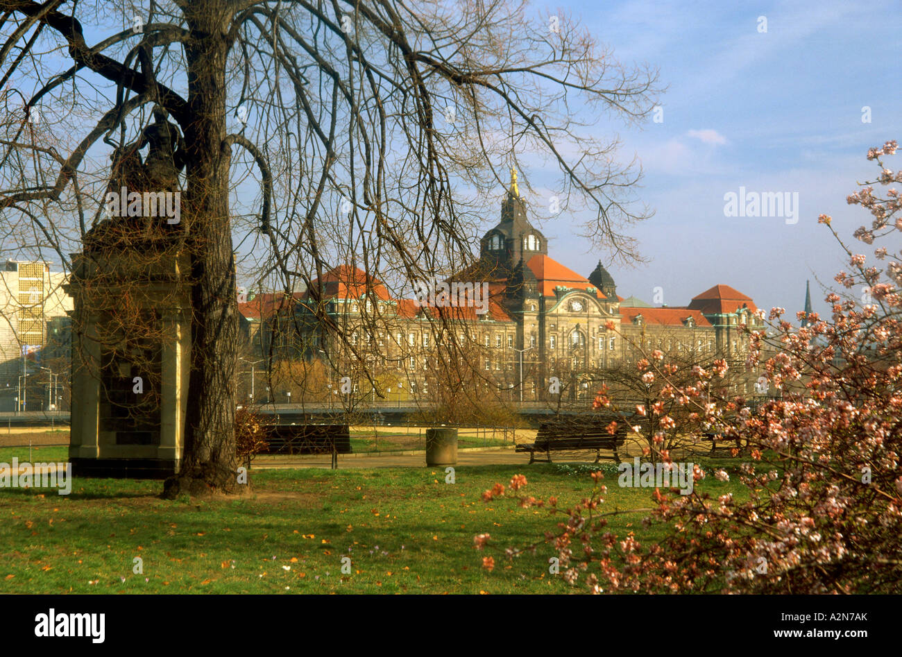 Park in front of government building, Bruhl Terrace, Dresden, Saxony ...