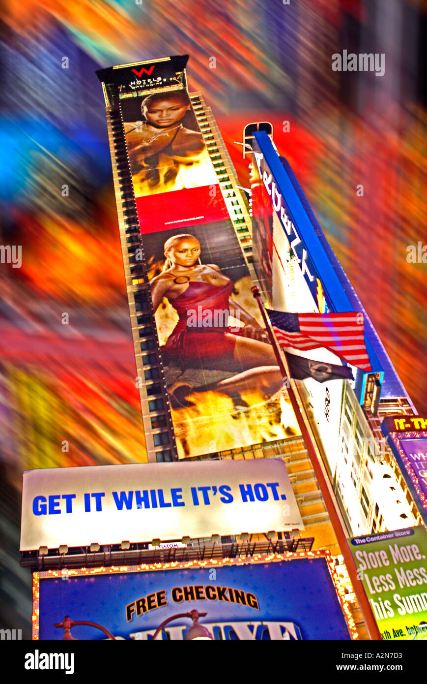 Advertising signs on storefronts in New York City times Square and ...