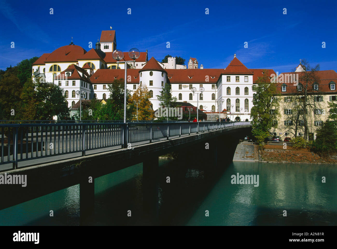 Bridge across river, Lech River, Fussen, Bavaria, Germany Stock Photo ...