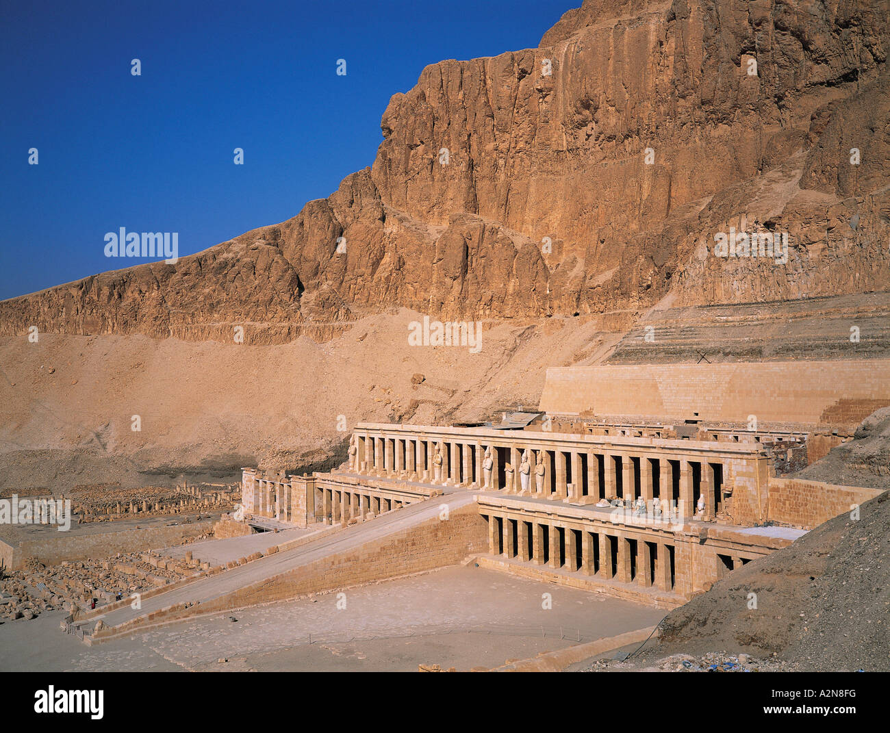 High angle view of ruins of mortuary temple of Hatshepsut, Deir el ...