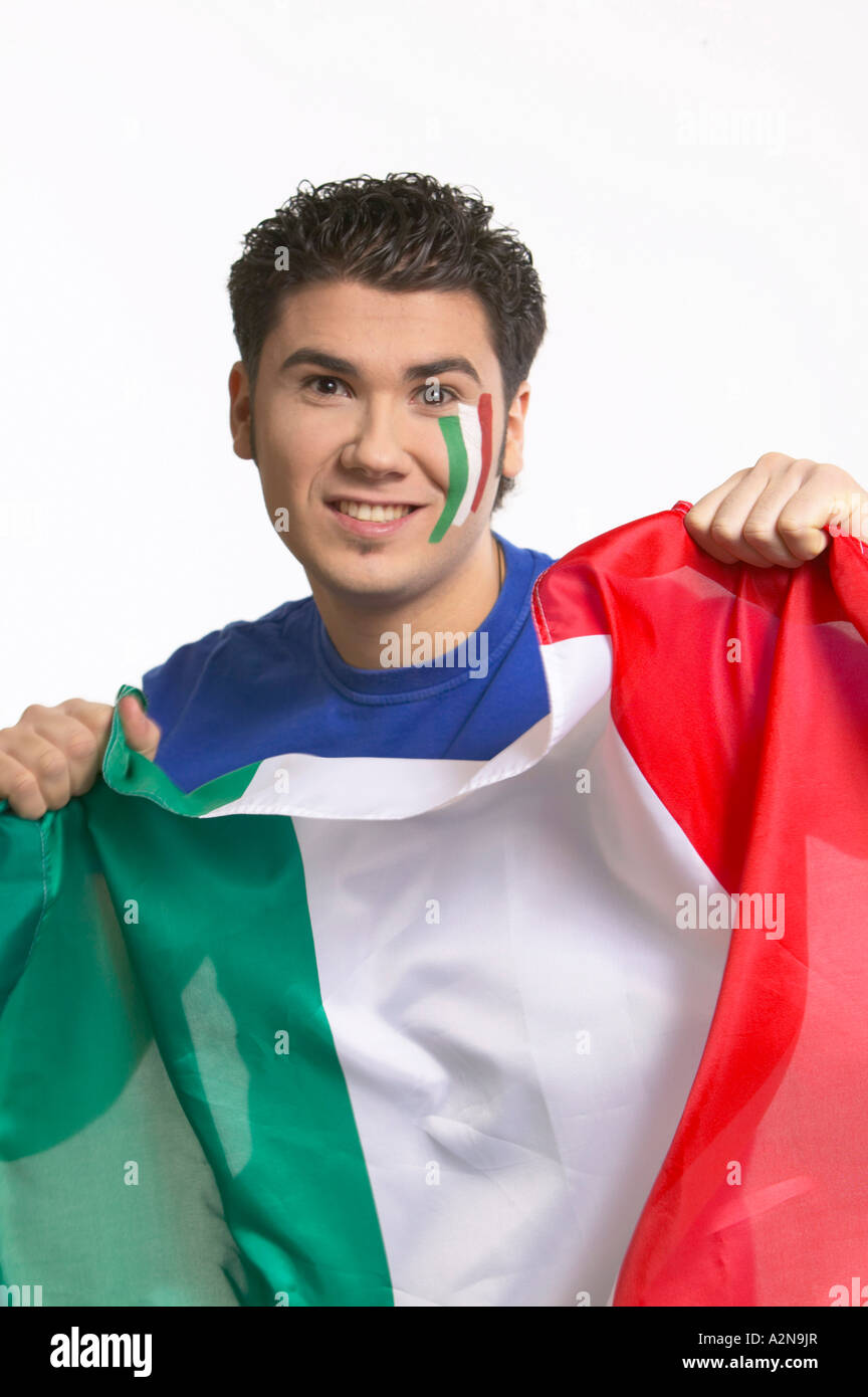 Man holding Italian flag Stock Photo - Alamy