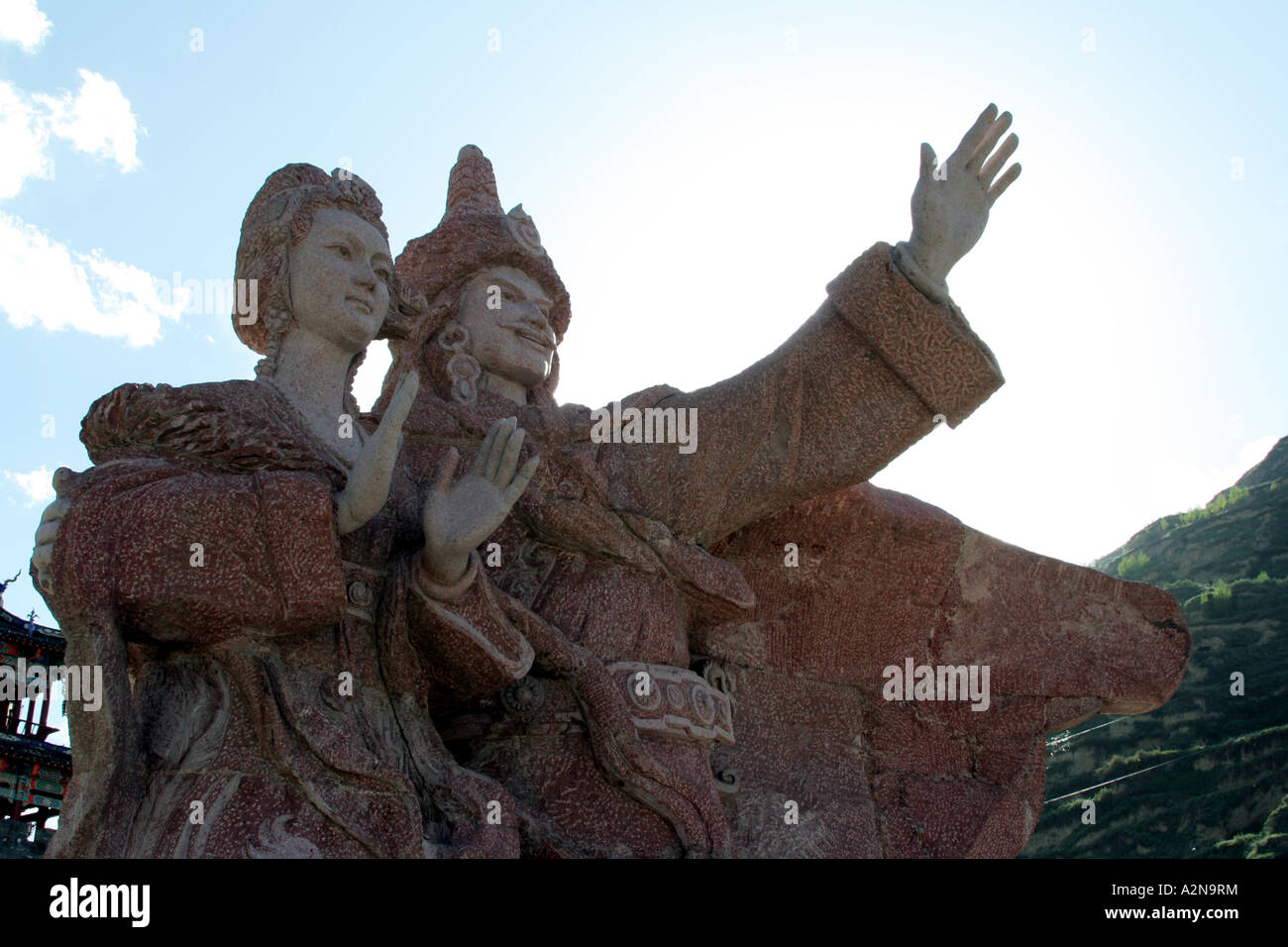 Statue of Princess Wencheng and husband, Songpan Ancient Town Stock ...