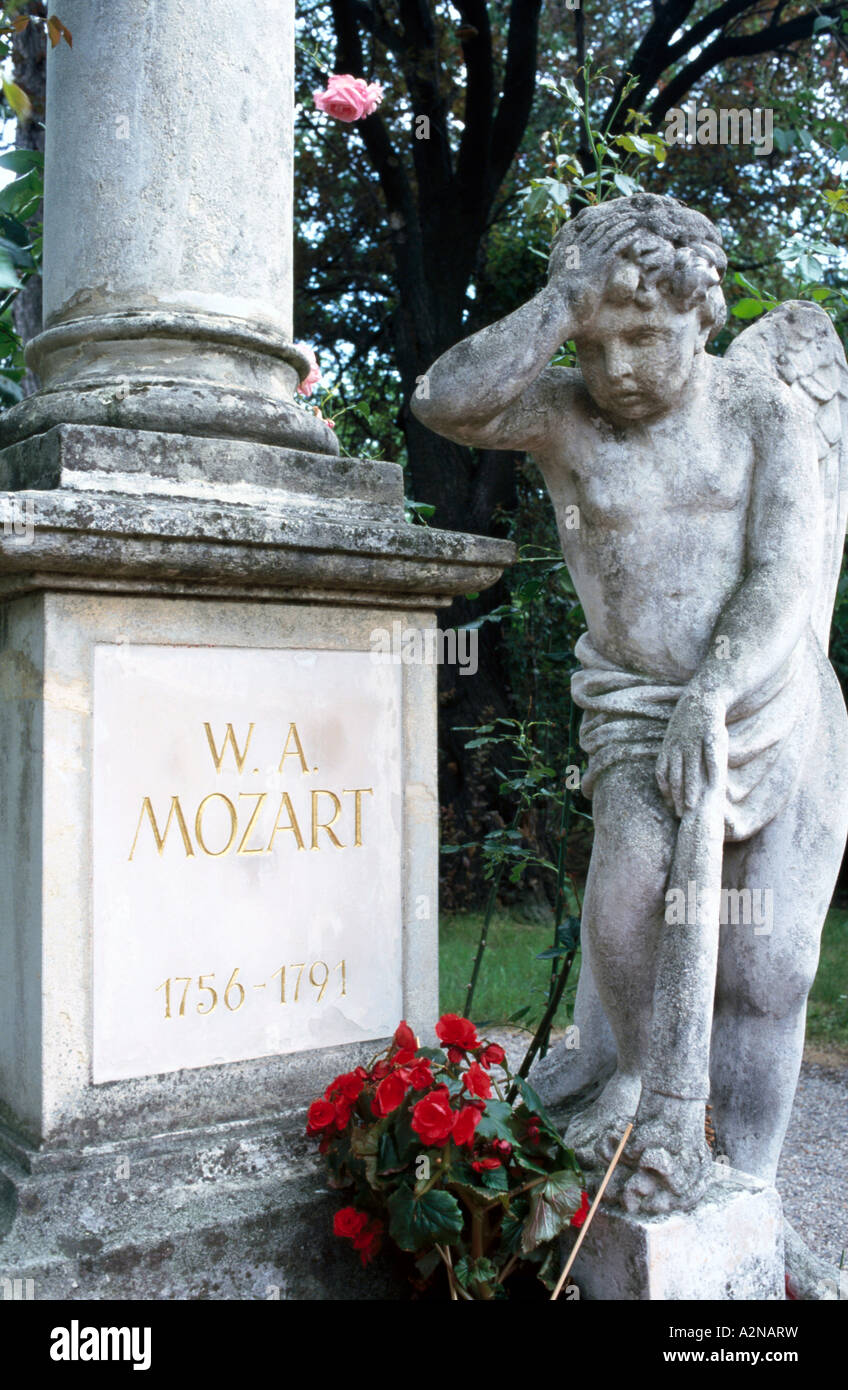 Statue at cemetery, Mozart Grab, Vienna, Austria Stock Photo - Alamy