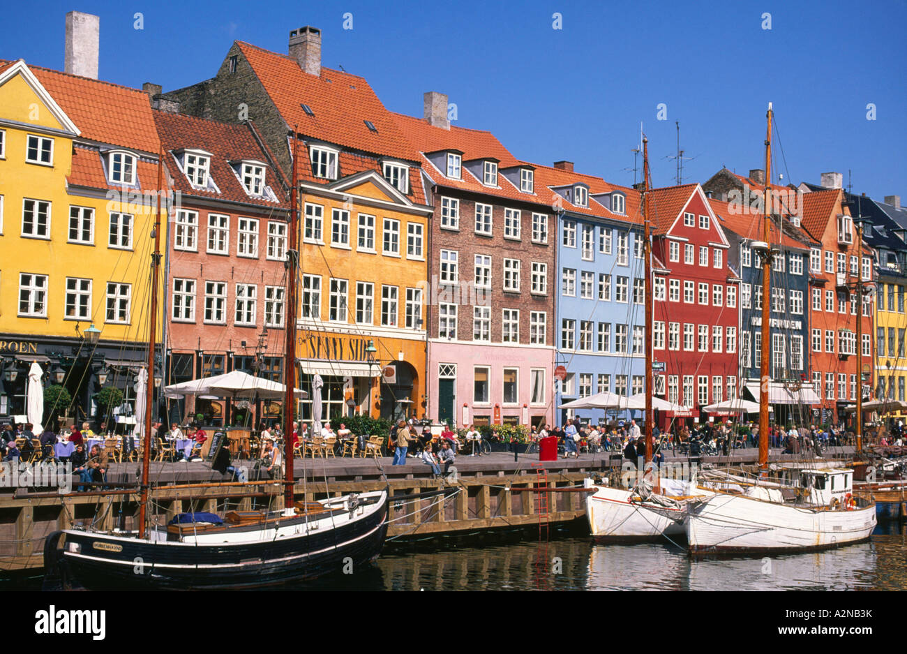 Buildings at waterfront, Nyhavn, Copenhagen, Hovedstaden, Denmark Stock ...