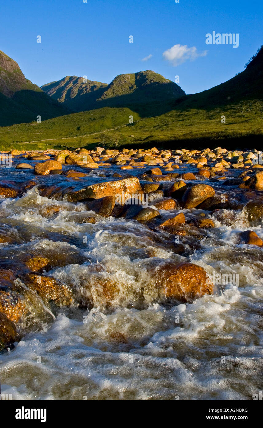 Stream flowing in valley, Glen Etive, Highlands Region, Scotland Stock ...