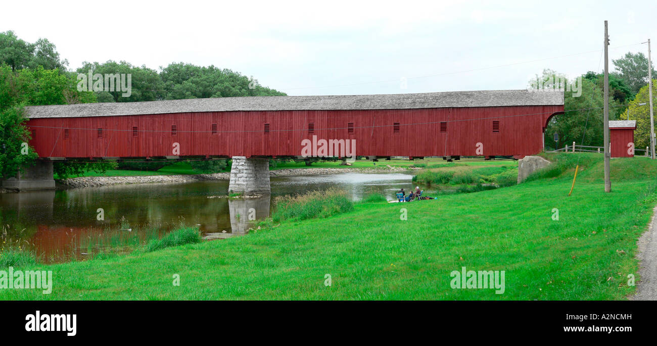 Covered bridge over river, West Montrose Covered Bridge, West Montrose ...