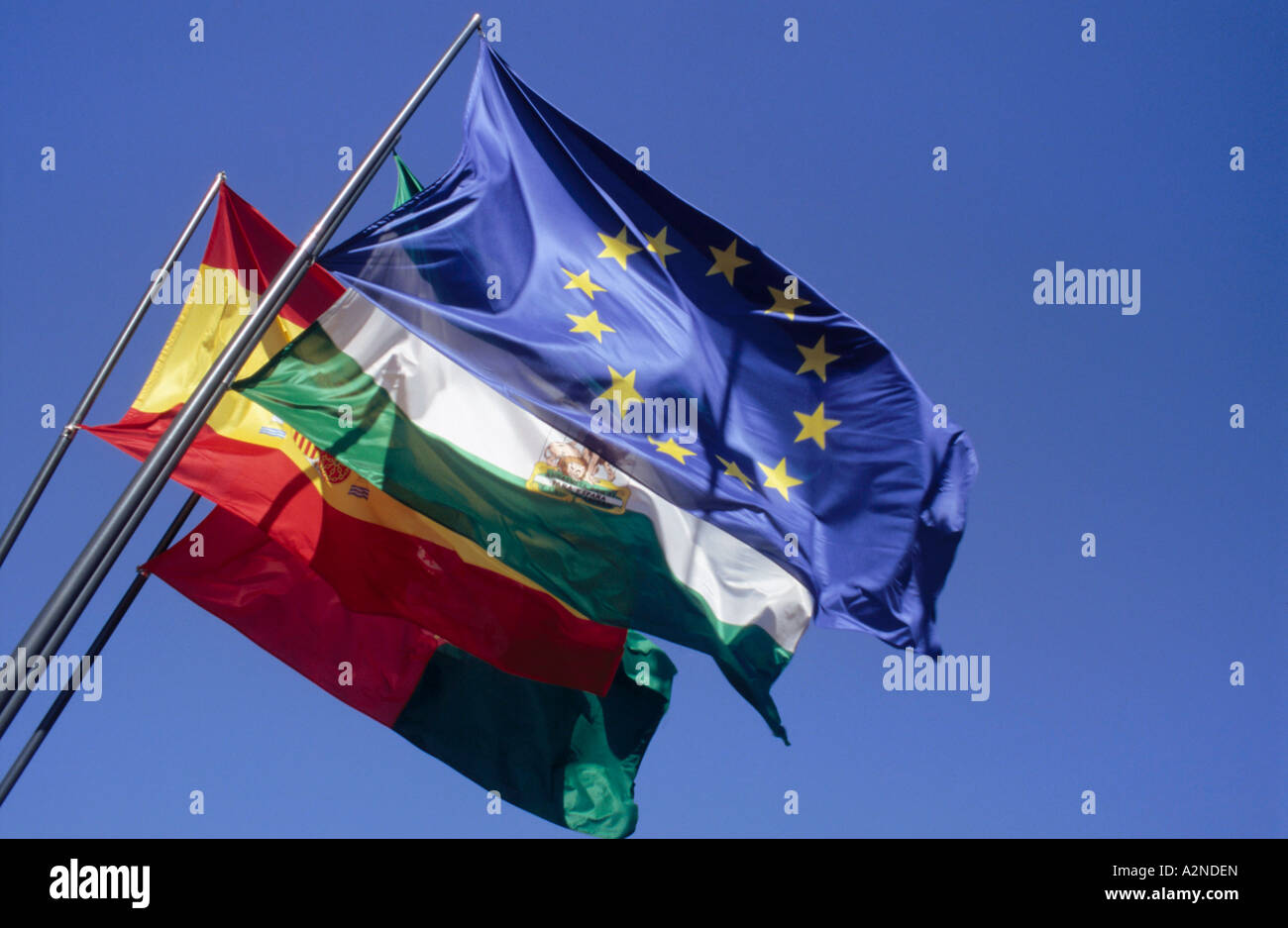 Low angle view of international flags Stock Photo - Alamy