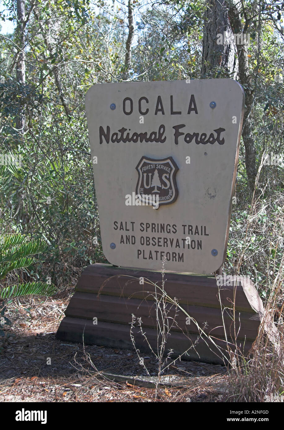Salt Springs trail and observation platform trailhead sign in Ocala ...