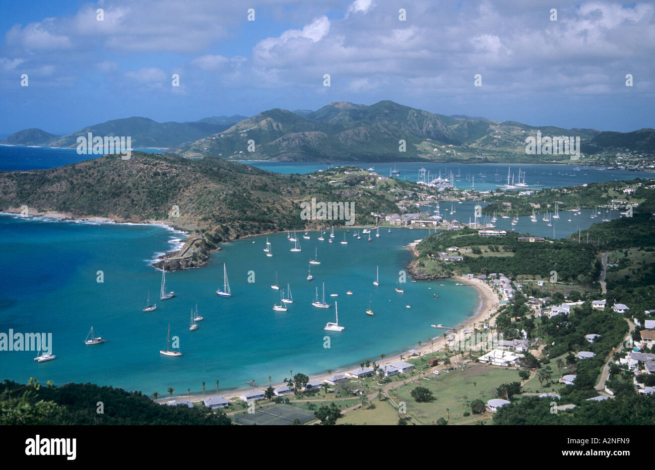 View over English Harbour, Nelson's Dockyard and Falmouth Harbour from ...