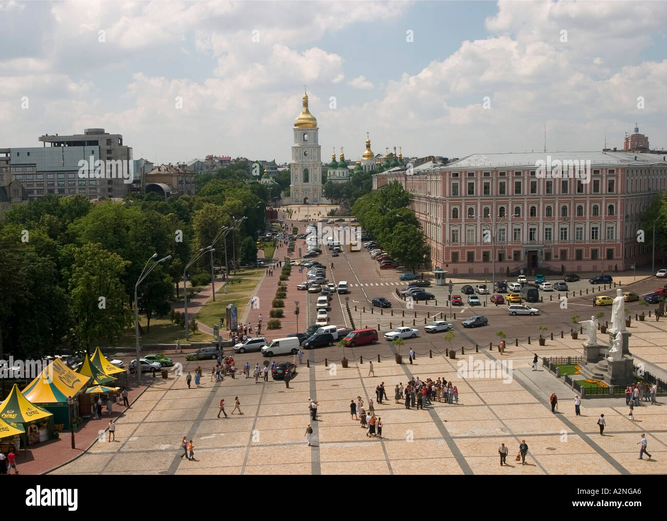 Ukraine Kiev view to Sophien place with big belltower and the shining ...