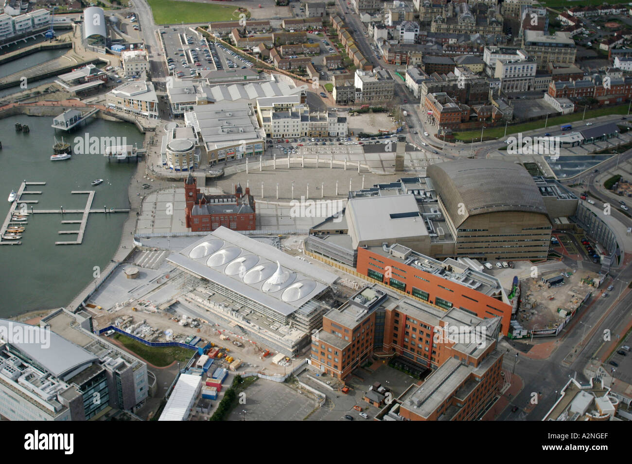 Aerial Wales Millennium Centre Pierhead Building and Welsh Assembly ...