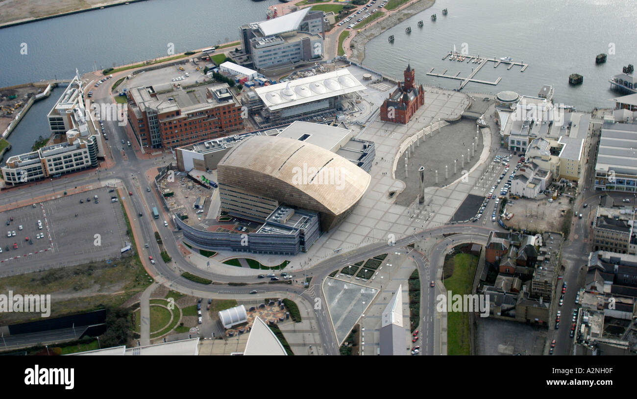 Aerial Wales Millennium Centre Pierhead Building and Welsh Assembly ...