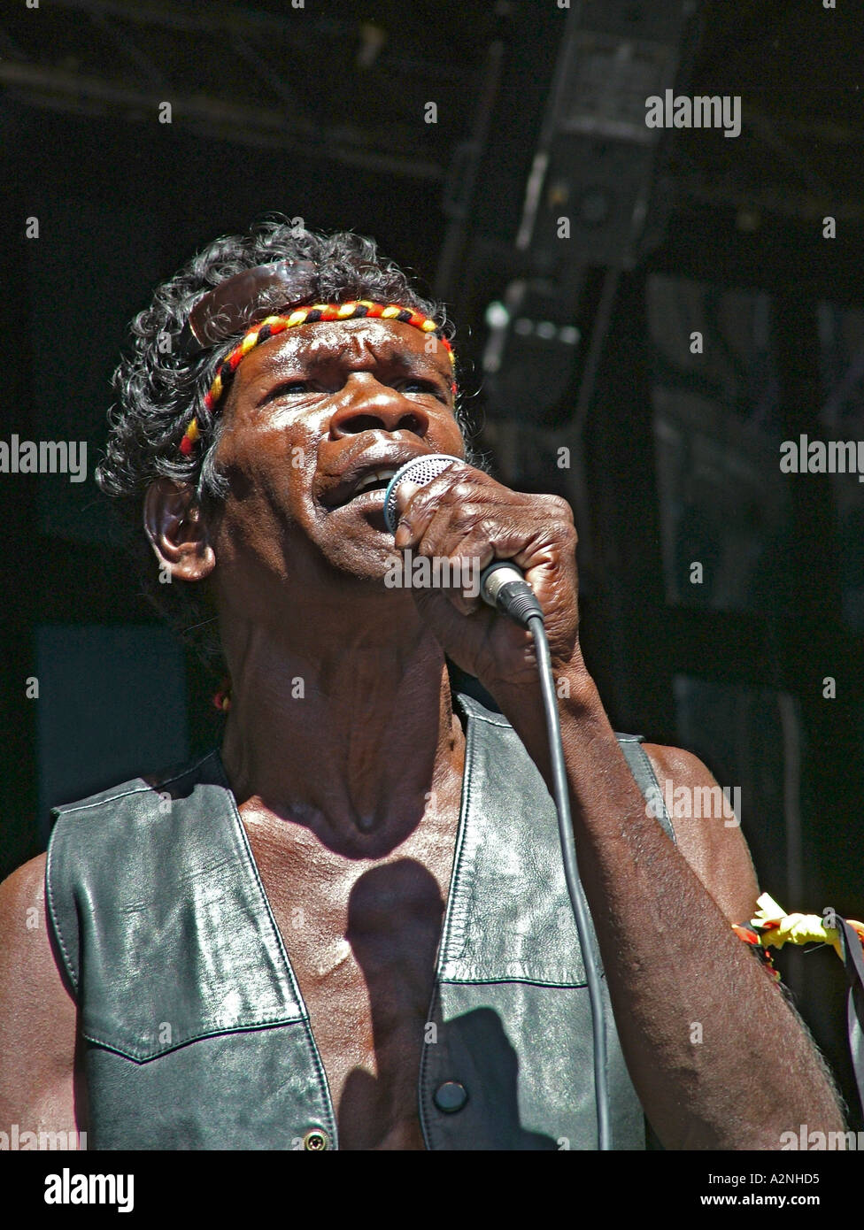 Australian Aboriginee Rock musician George Rrurrambu and his band ...