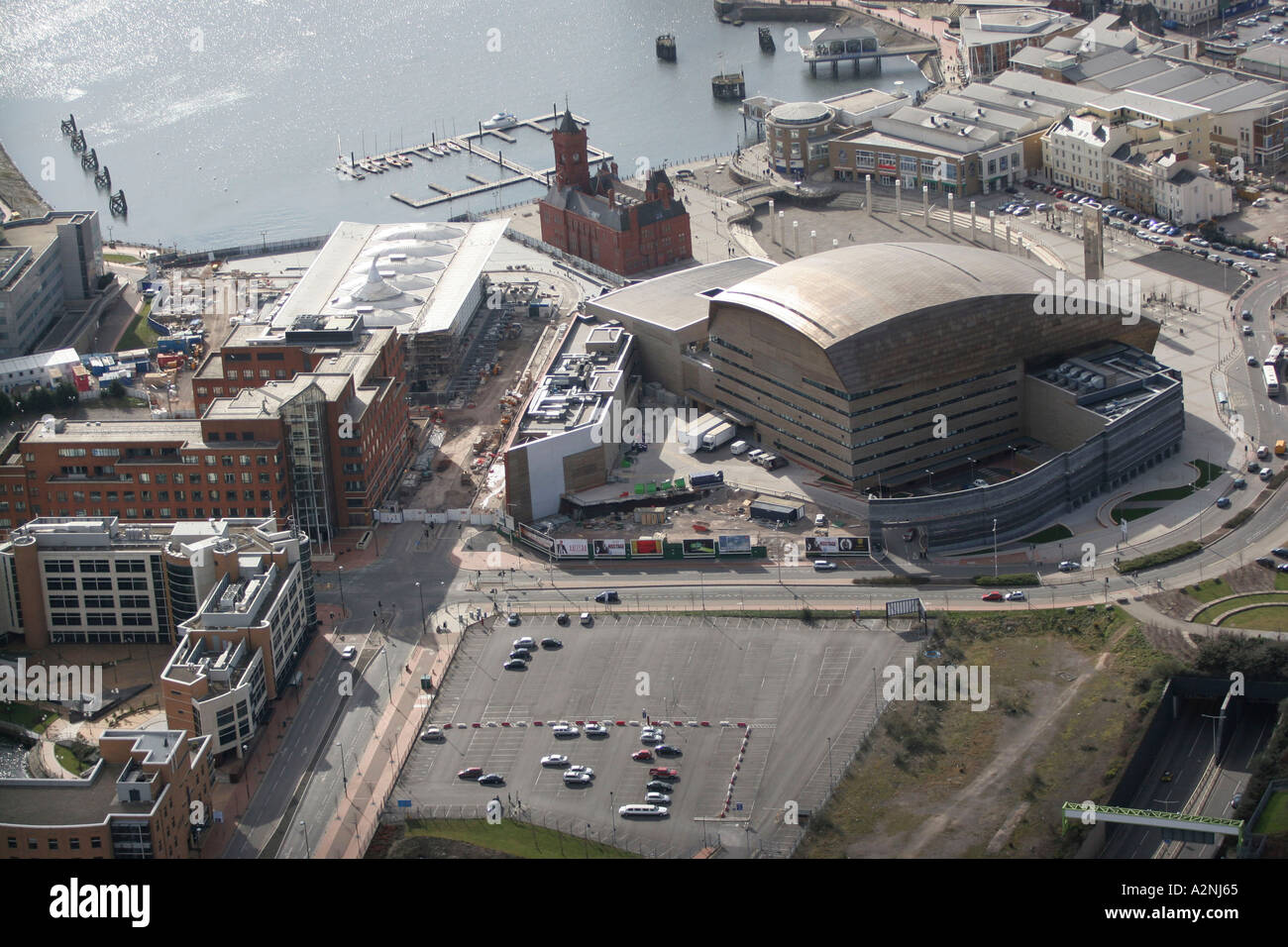 Aerial Wales Millennium Centre Pierhead Building and Welsh Assembly ...