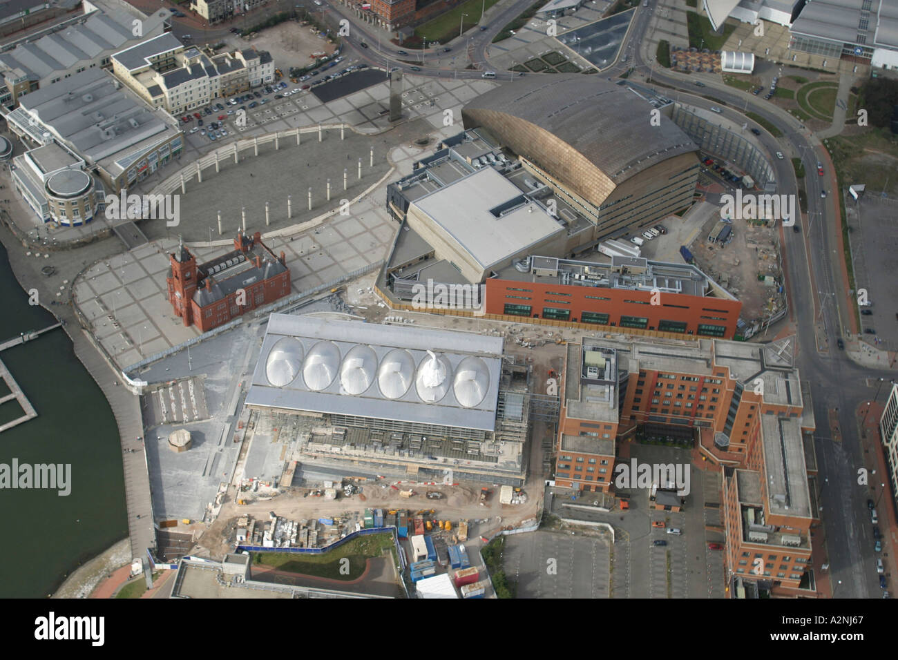 Aerial Wales Millennium Centre Pierhead Building and Welsh Assembly ...