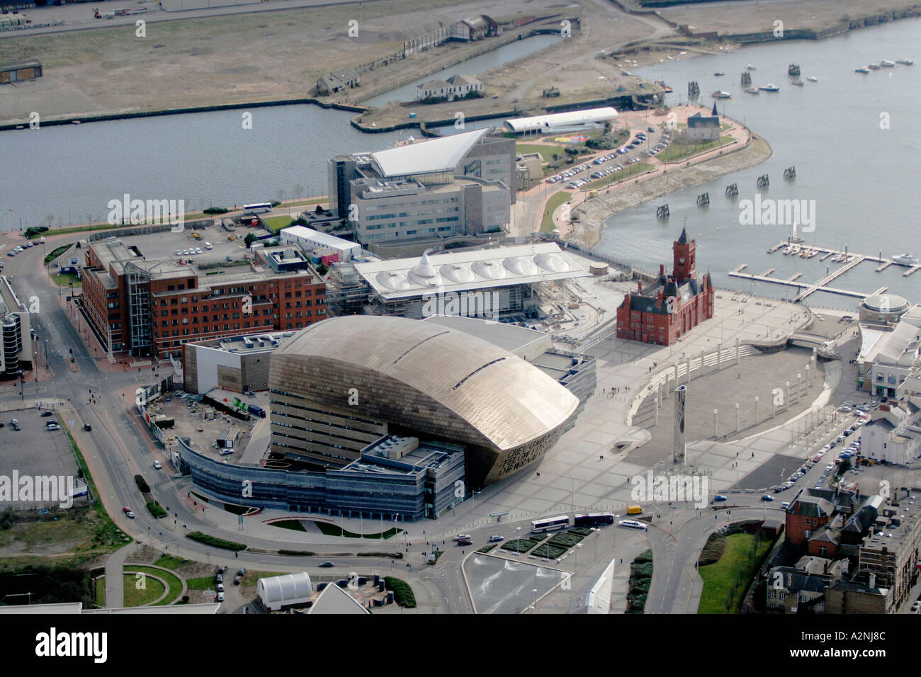 Aerial Wales Millennium Centre Pierhead Building and Welsh Assembly ...