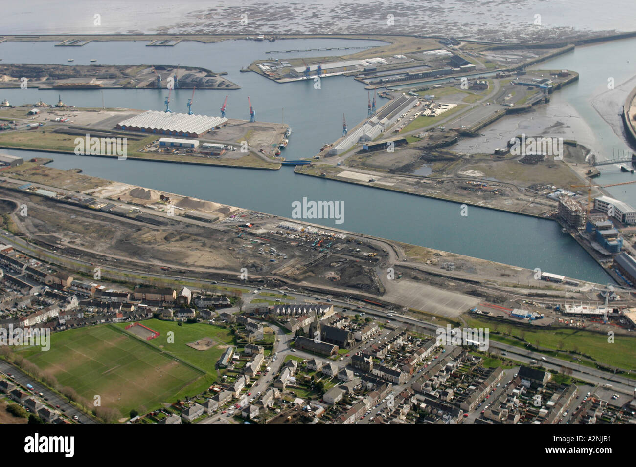 Aerial Swansea Docks and SA1 Area South Wales Stock Photo - Alamy