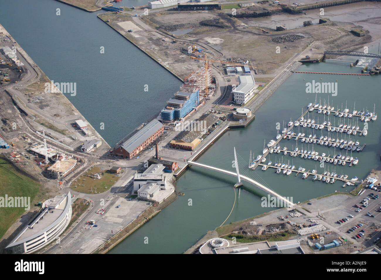 Aerial Swansea Docks and SA1 Area South Wales Stock Photo - Alamy