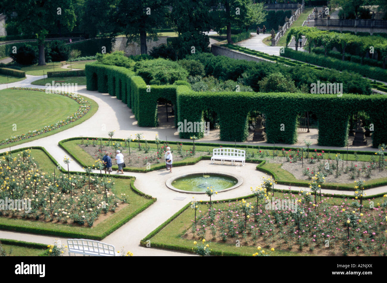 High angle view of tourists at formal gardens, Peterhof Grand Palace ...