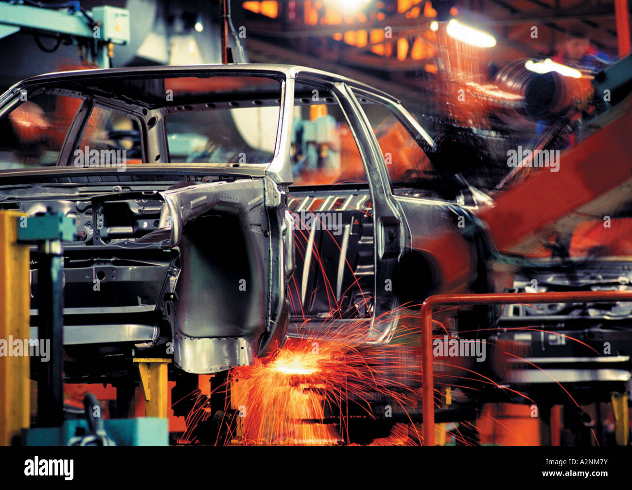 Robotics welding car in car assembly line, Valencia, Spain Stock Photo ...