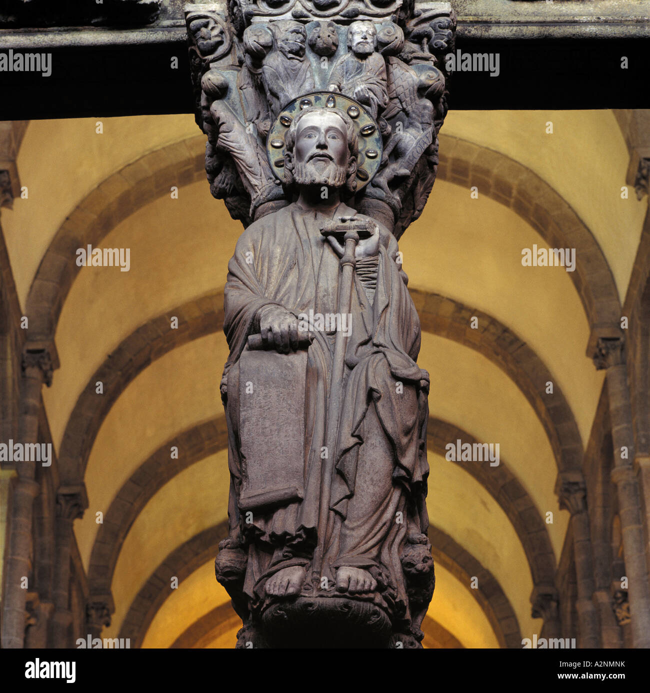 Statue of St. Jakob in cathedral, Cathedral of Santiago de Compostela ...
