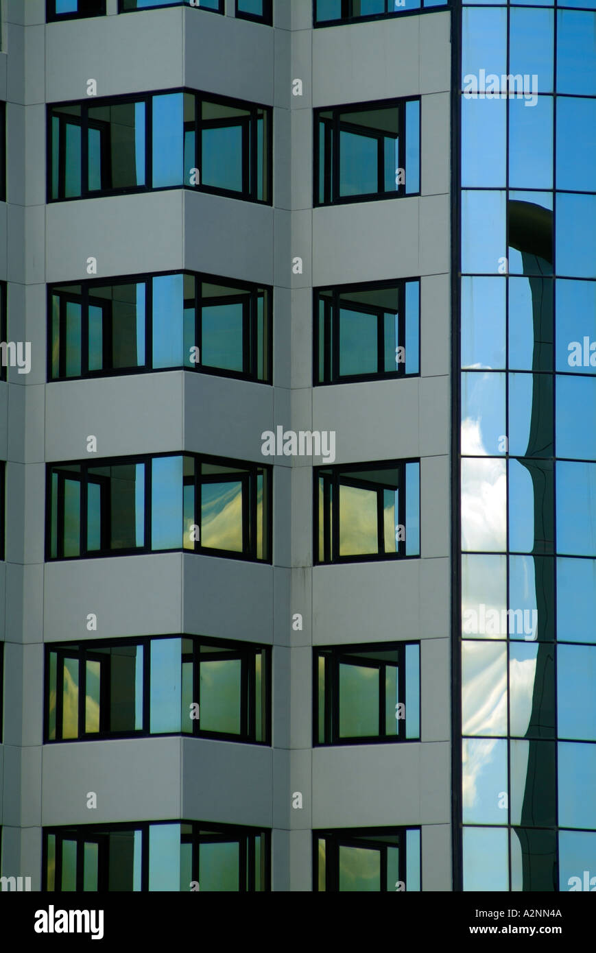 modern Office tower windows with reflections Auckland city New Zealand ...