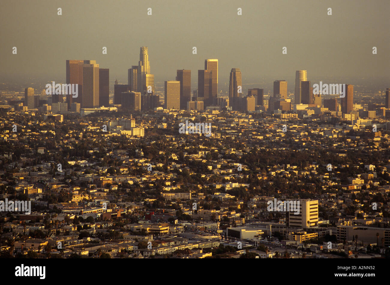 Skyline of downtown Los Angeles at dusk California Stock Photo - Alamy