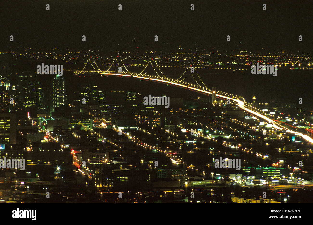 San Francisco Bay Bridge at night California Stock Photo - Alamy