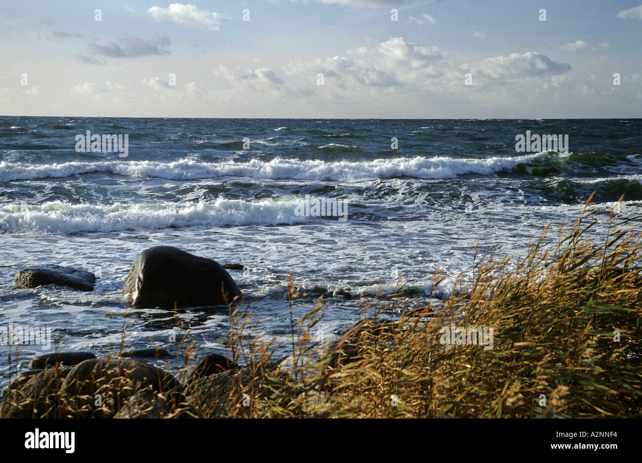 Surf at the west coast of Bornholm Denmark Stock Photo - Alamy
