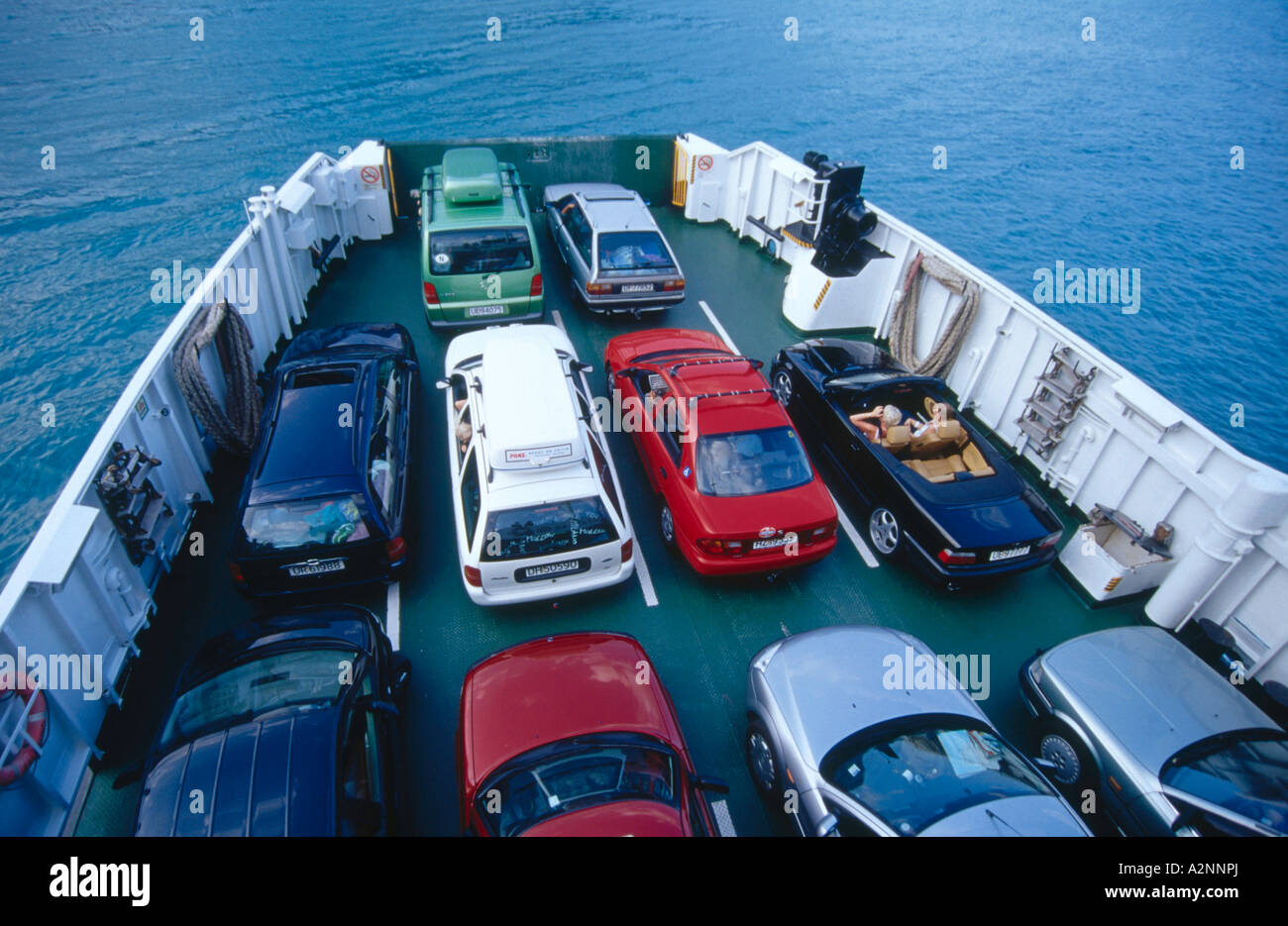 High angle view of cars on ship in sea Stock Photo - Alamy