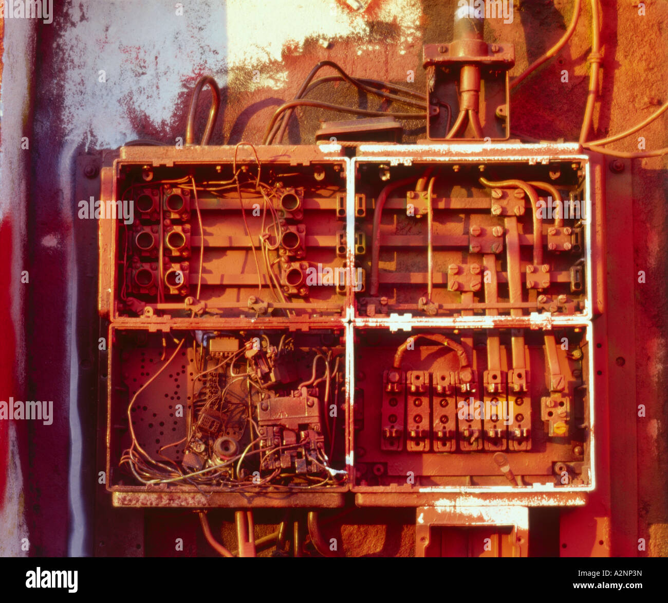 Close-up of electric current distributor box Stock Photo - Alamy