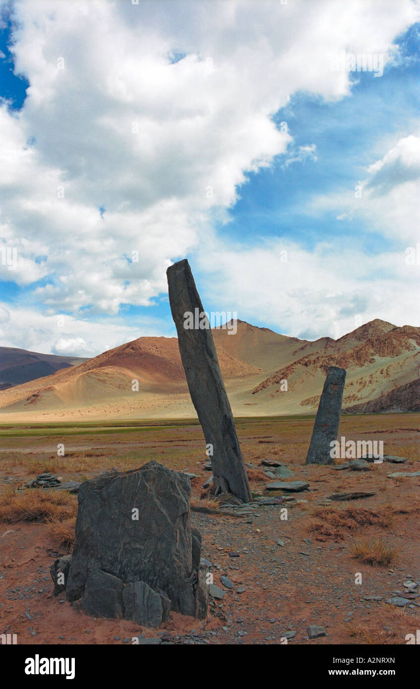 Ancient stone figurines. Barun Gol river’s valley. Khovd aimag ...