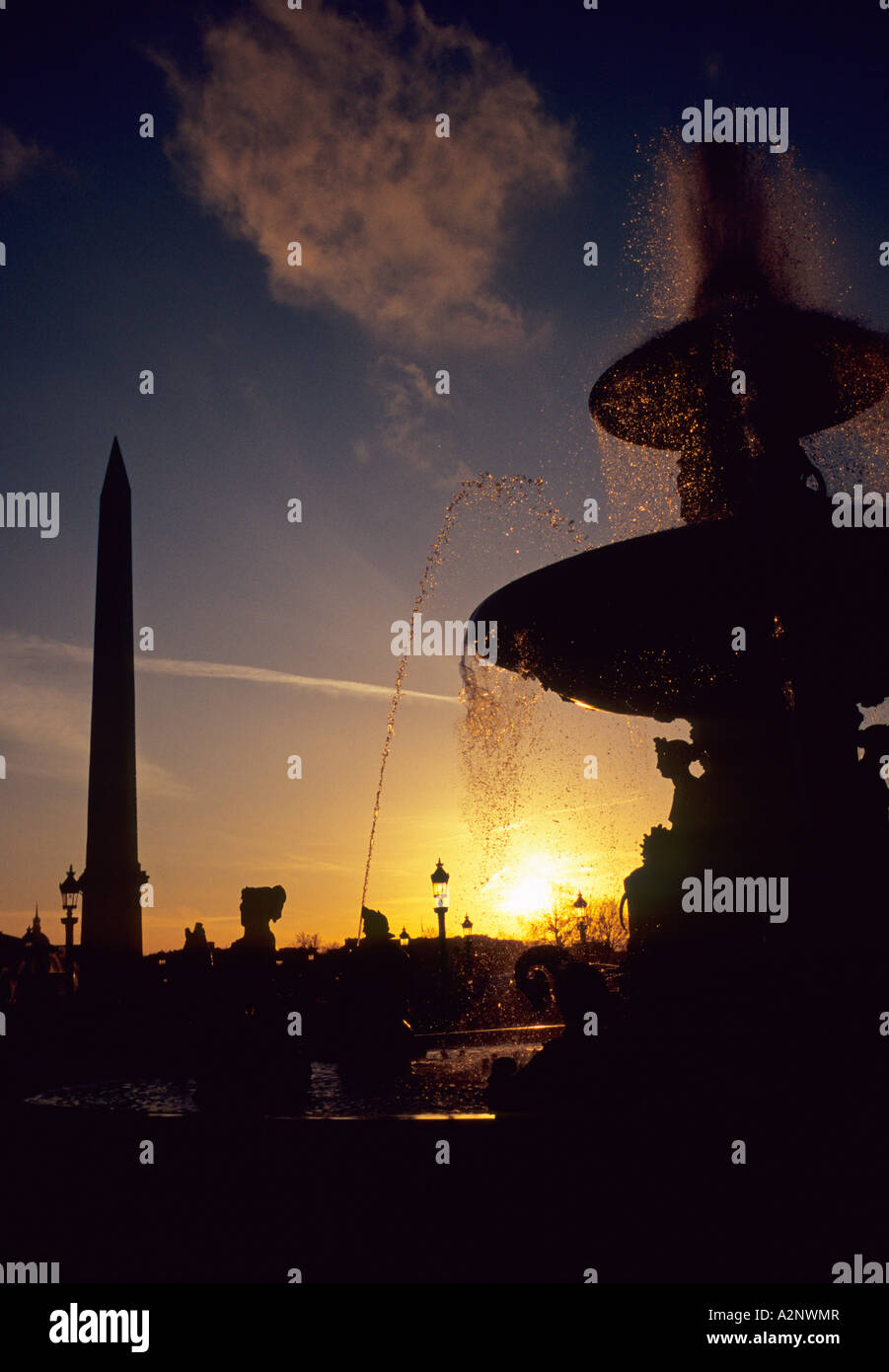 Paris Concorde Square in sunset with waterworks Stock Photo - Alamy
