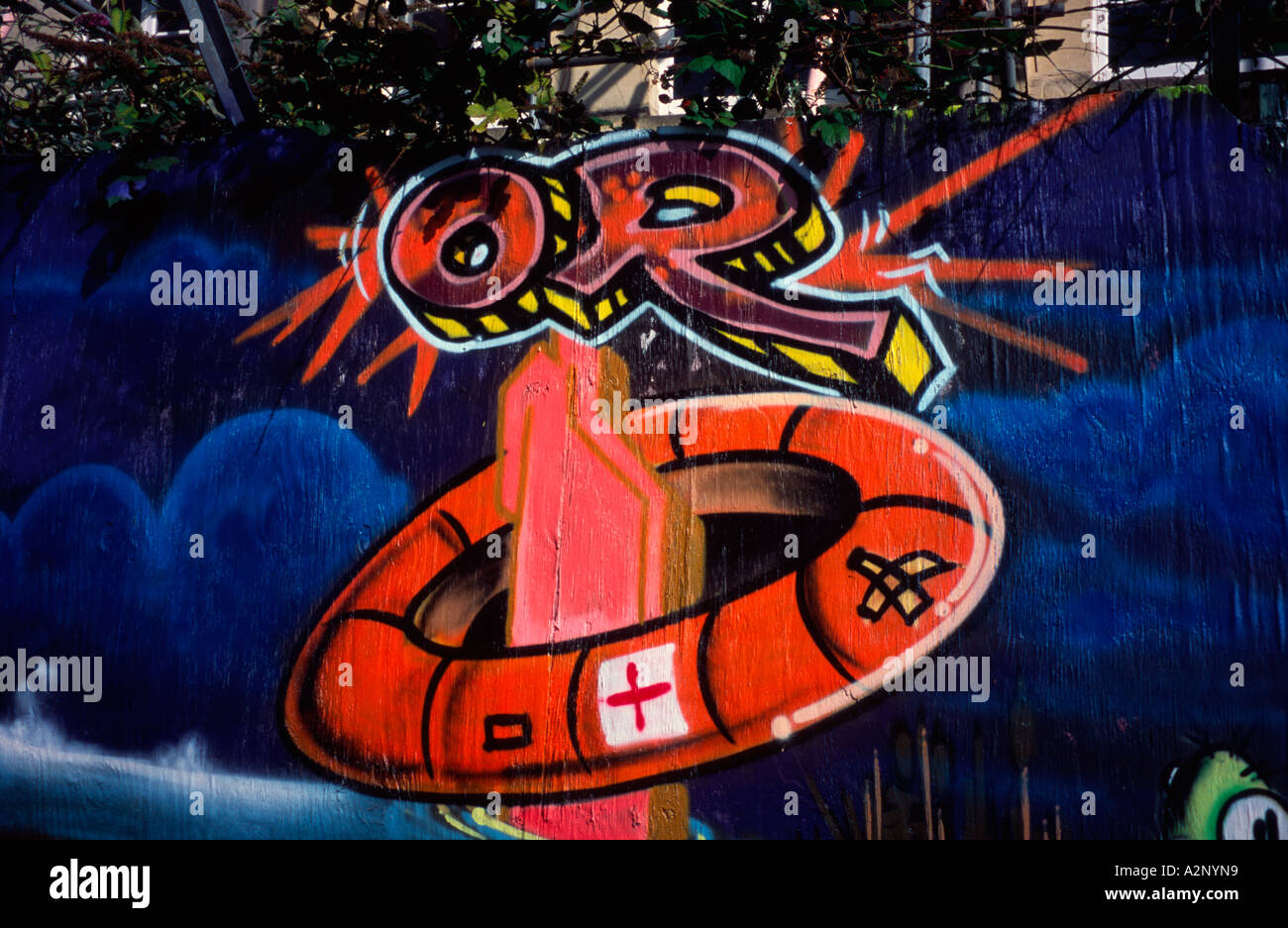 Graffiti - orange ring - on the hoardings around the Old Corn Market ...